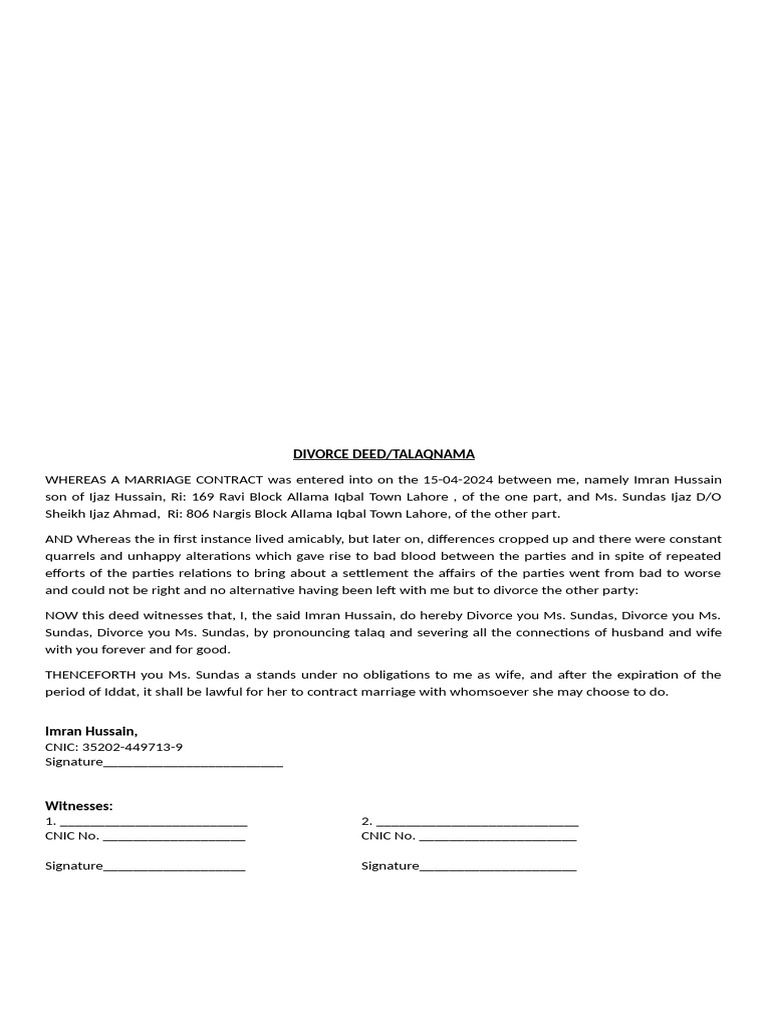 Divorce Deed 0000000000 | PDF
