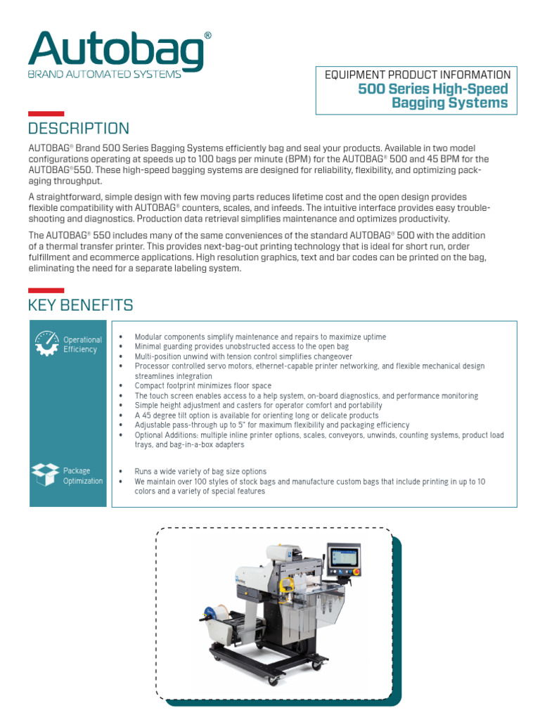 Autobag-500-Bagging-System | PDF | Printer (Computing) | Mains Electricity