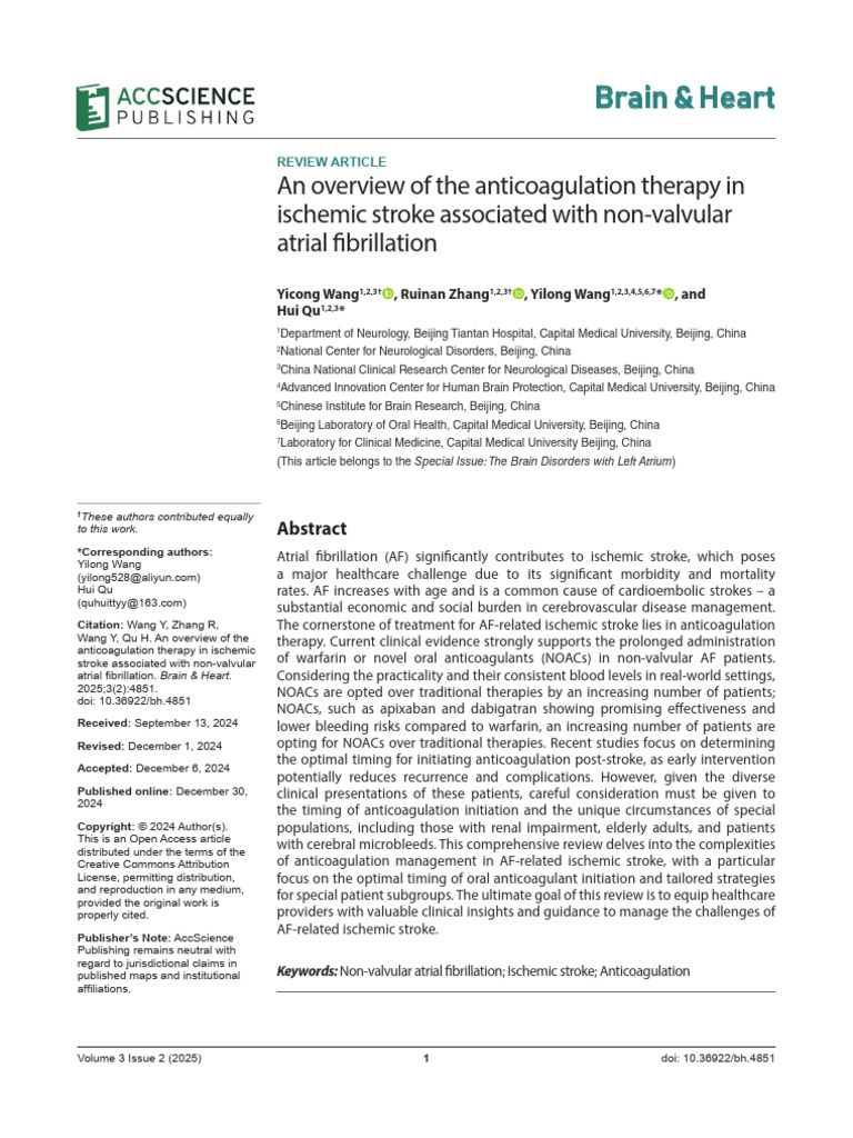 An overview of the anticoagulation therapy in ischemic stroke ...
