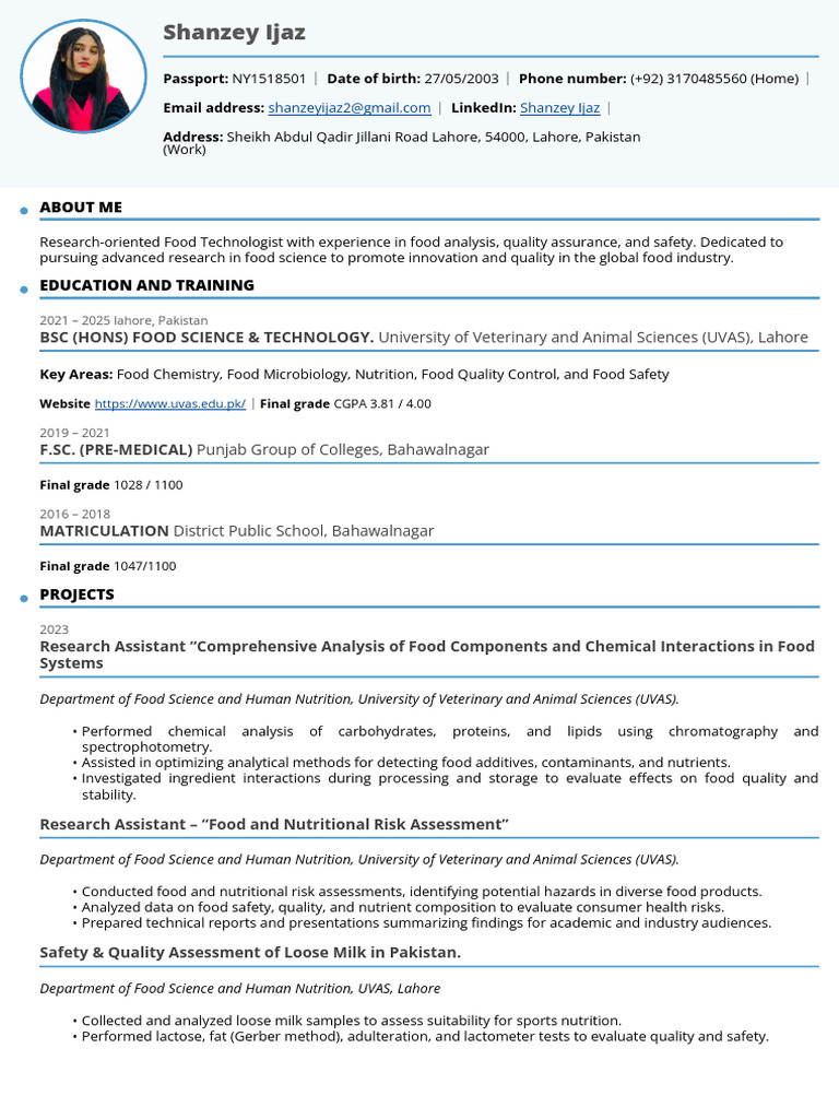 Shanzey -Cv (2) | PDF | Food Science | Food Safety
