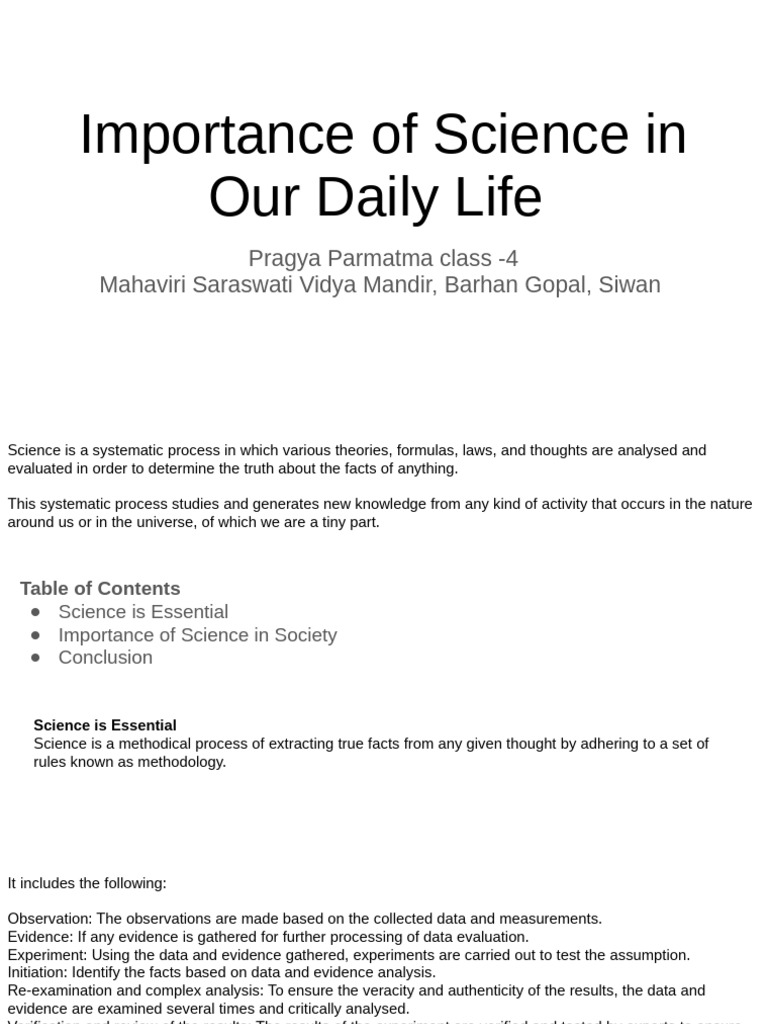 Importance of Science in Our Daily Life | PDF | Science | Evidence