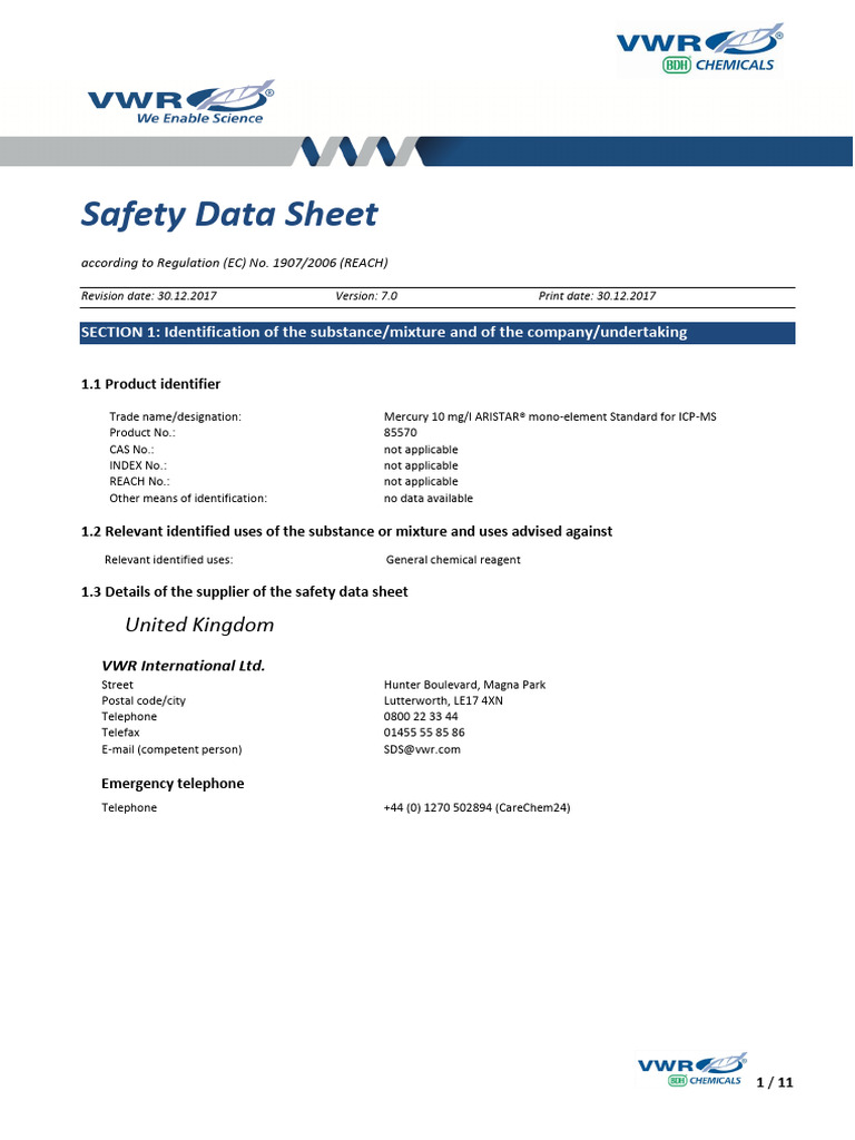 10mg_l Mercury in Nitric Acid | PDF | Dangerous Goods | Firefighting