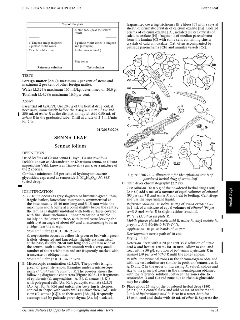 European Pharmacopoeia: Senna Leaf Analysis | PDF | Leaf | Thin Layer ...