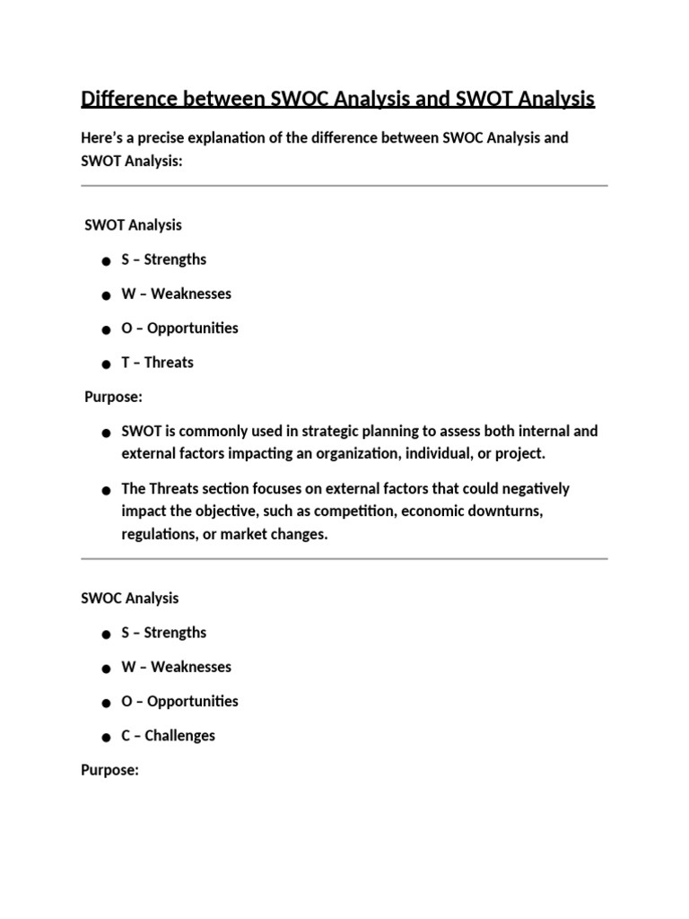 SWOC Analysis With Examples | PDF | Swot Analysis | Learning