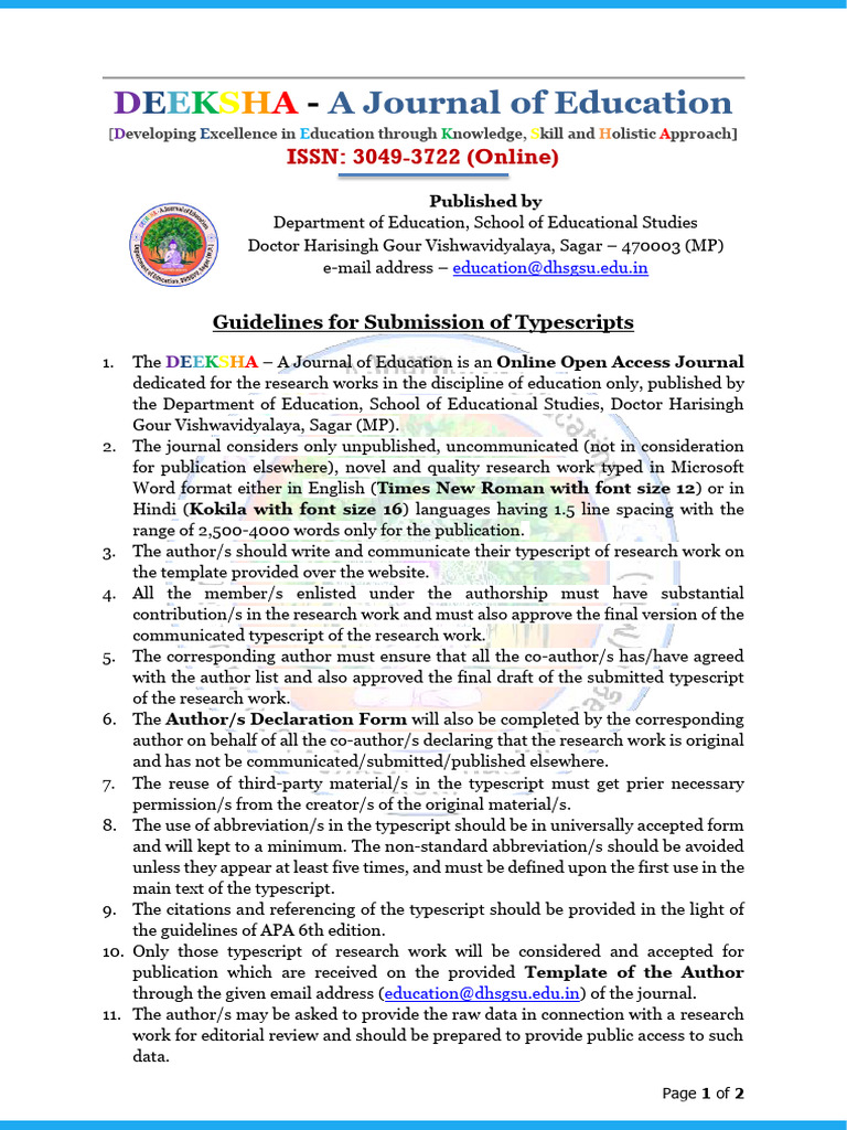 Guidelines for DEEKSHA Journal Submission | PDF