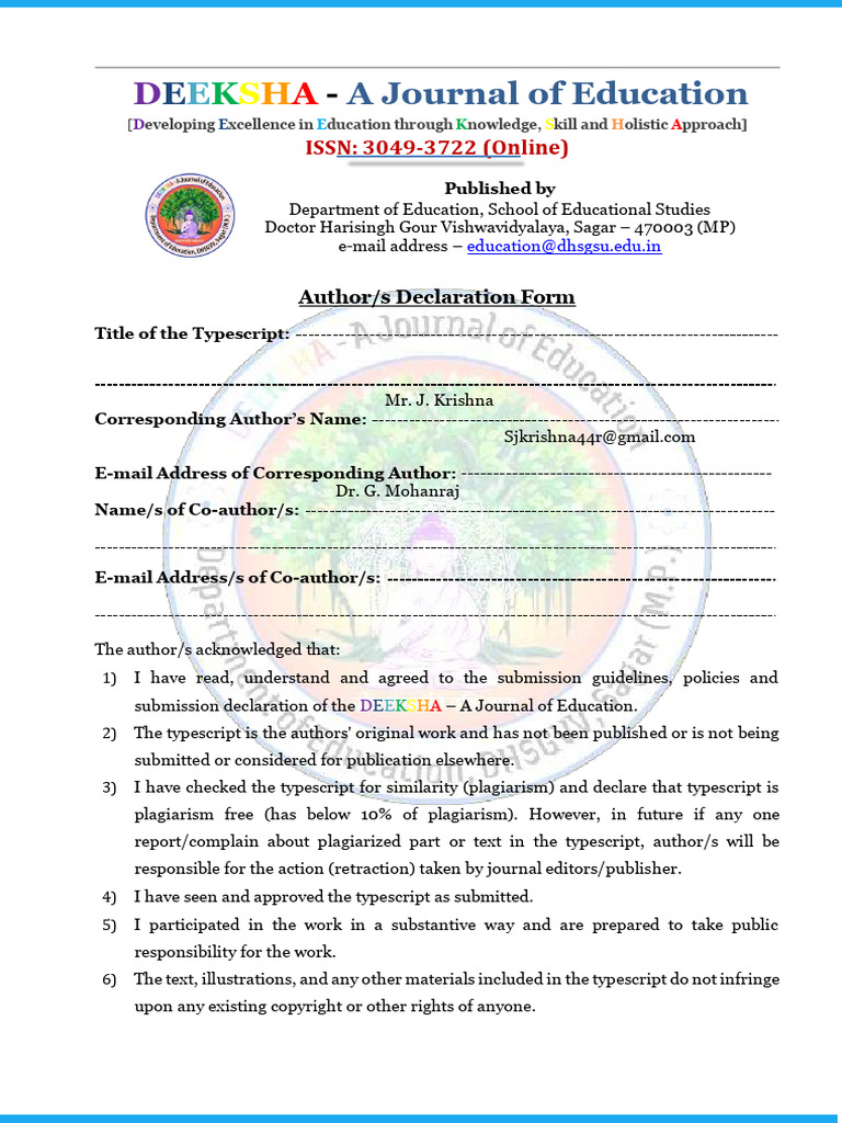 DAJE_Author_Declaration_Form | PDF | Plagiarism