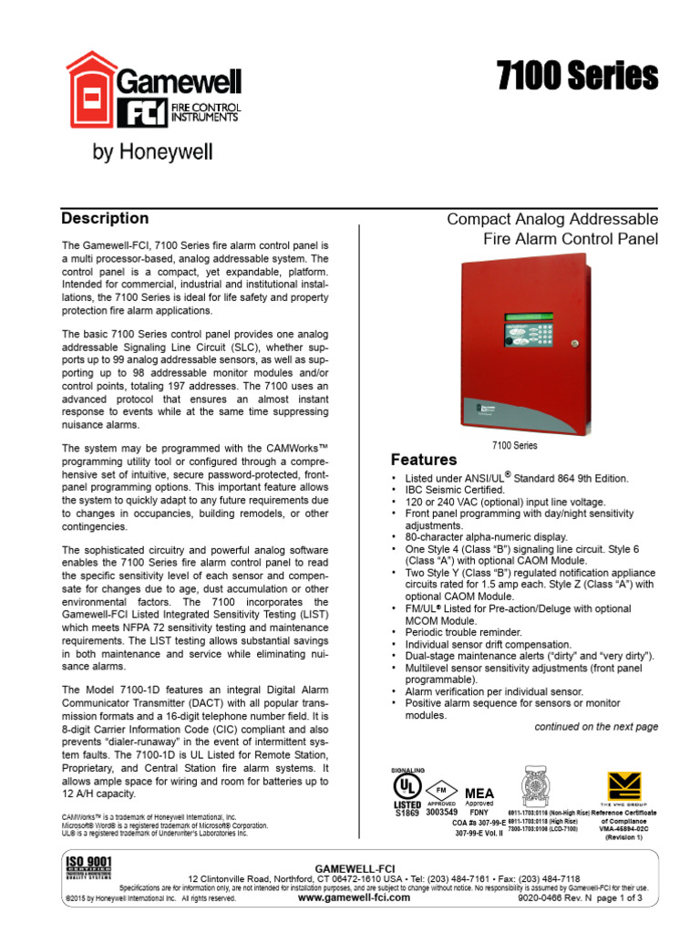Gamewell-FCI 7100 Series Fire Alarm Panel | PDF | Electrical ...
