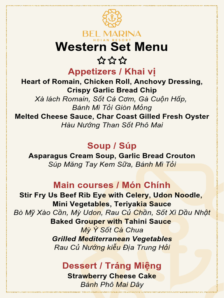 Western Set Menu 900,000VND_Pax | PDF