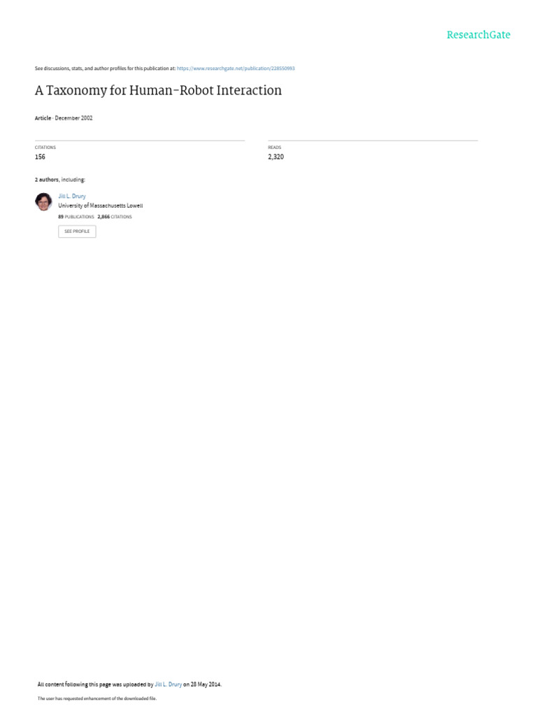 A Taxonomy For Human-Robot Interaction | PDF | Human–Computer ...