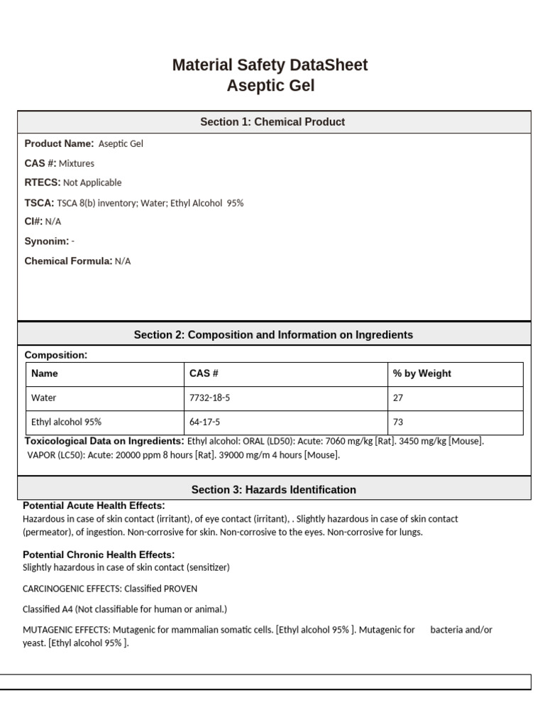 MSDS HS Gel | PDF | Ethanol | Iodine