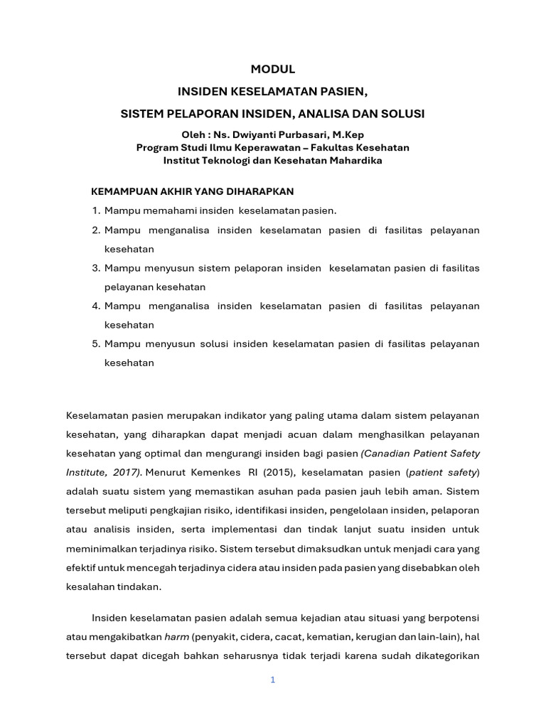 Insiden Keselamatan Pasien dan Solusinya | PDF