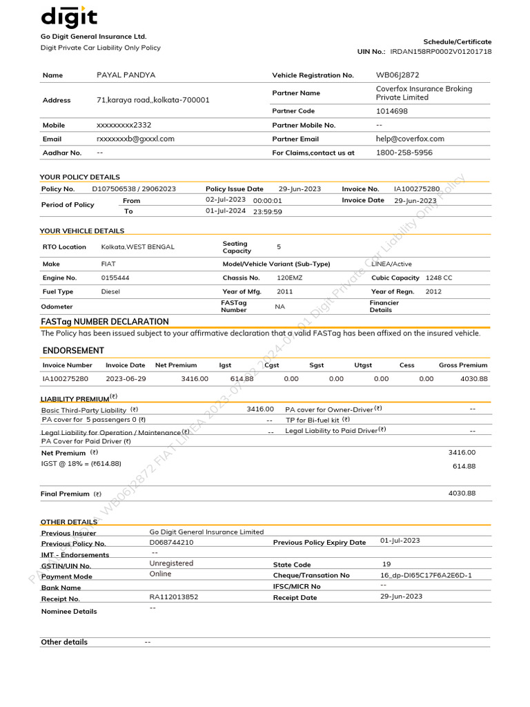 Insurance format | PDF | Insurance | Driver's License