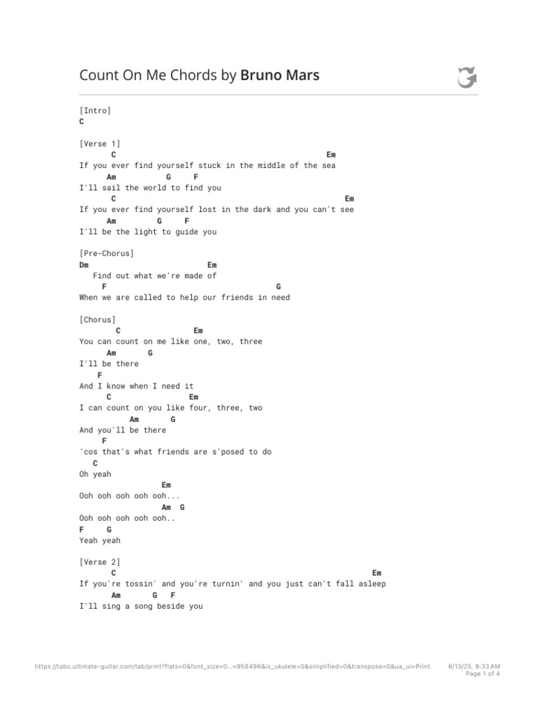 Bruno Mars Count On Me Chords | PDF | Song Structure | Musical Compositions