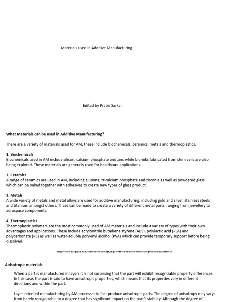 Materials Used in AM | PDF | Metals | 3 D Printing