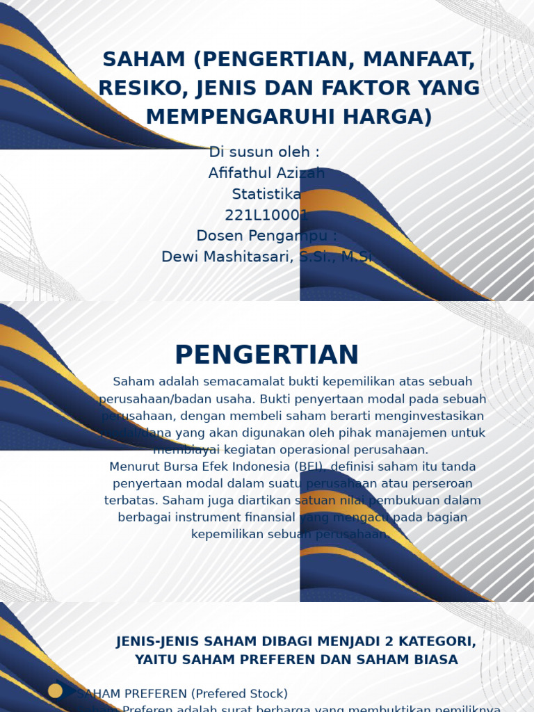 Saham (Pengertian, Manfaat, Resiko, Jenis Dan Faktor Pengaruh | PDF