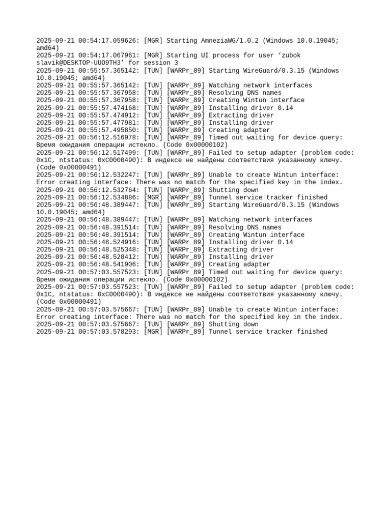 Wireguard Log 2025 09 21T005748 | PDF | Computing | Software