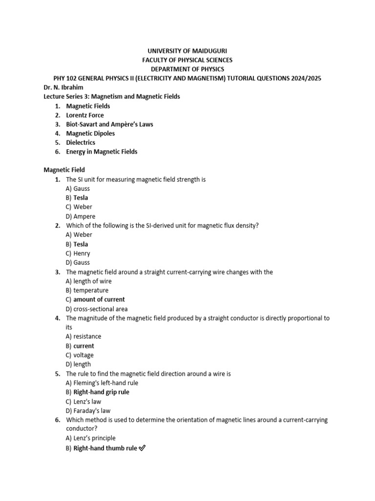 PHY 102 Tutorial Answers - 020303 | PDF | Dielectric | Magnetic Field