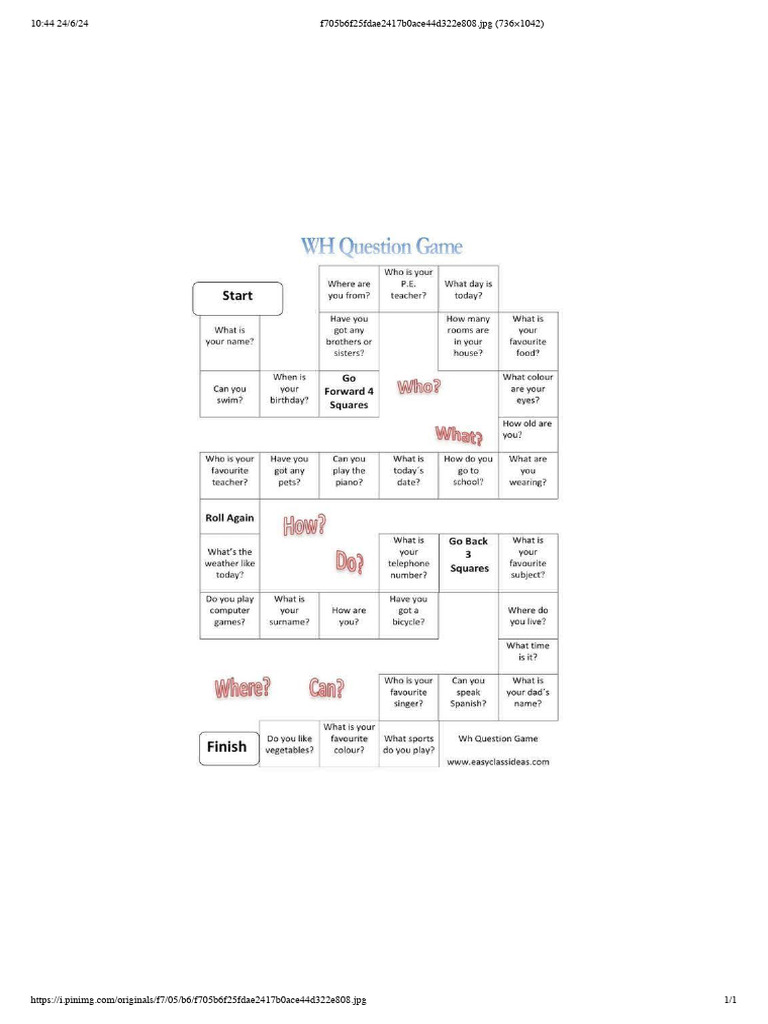 WH Questions Game | PDF