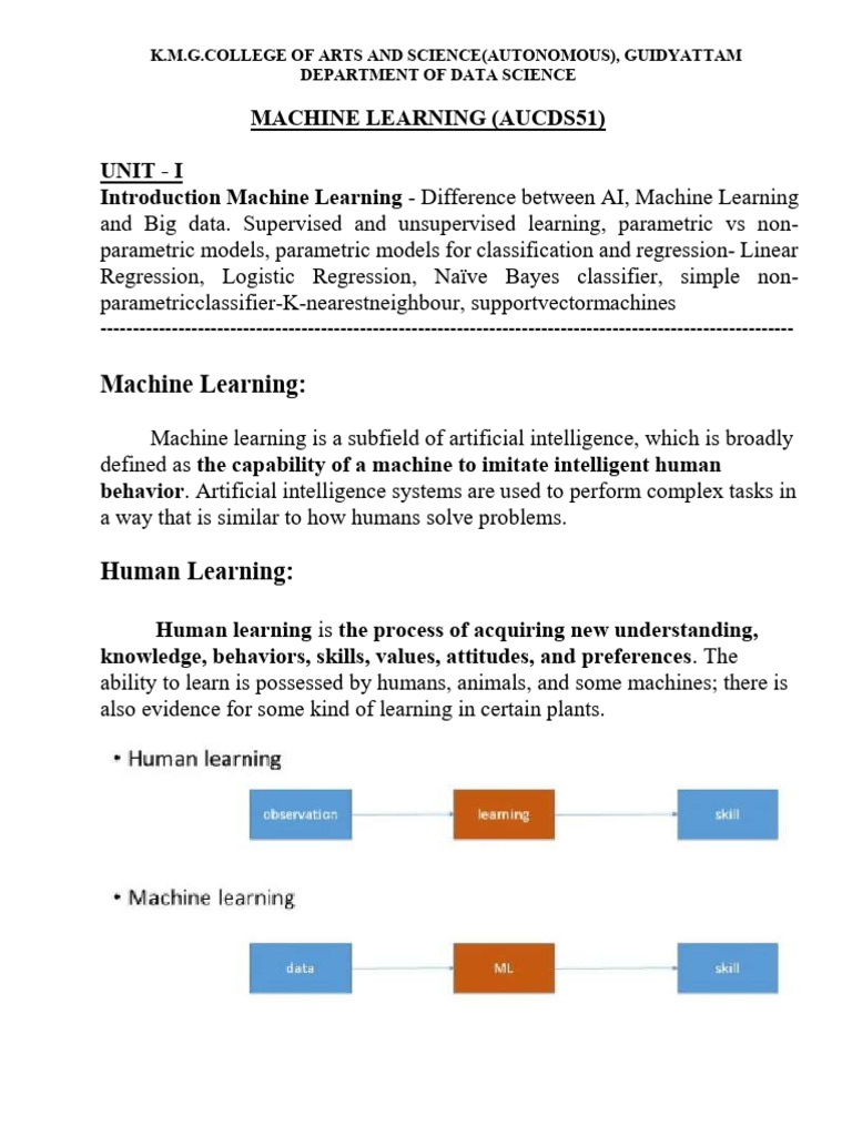 ML Unit-1 | PDF | Support Vector Machine | Machine Learning