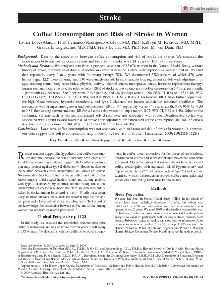 Coffee and Stroke Risk in Women | PDF | Caffeine | Stroke