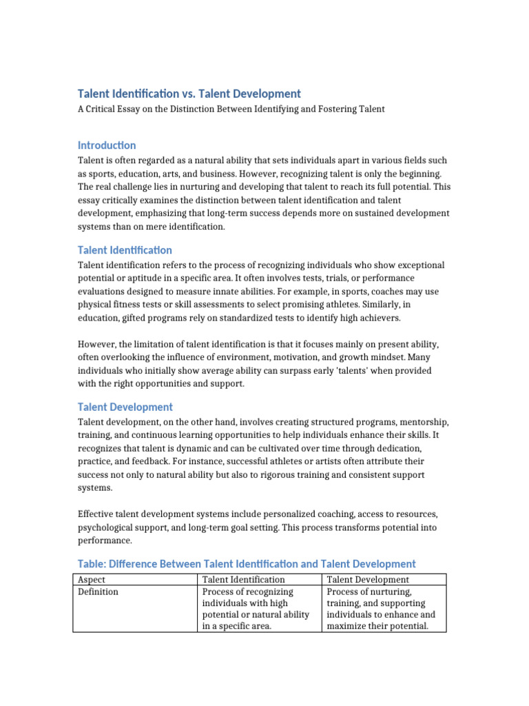 Talent Identification vs Talent Development Assignment | PDF ...