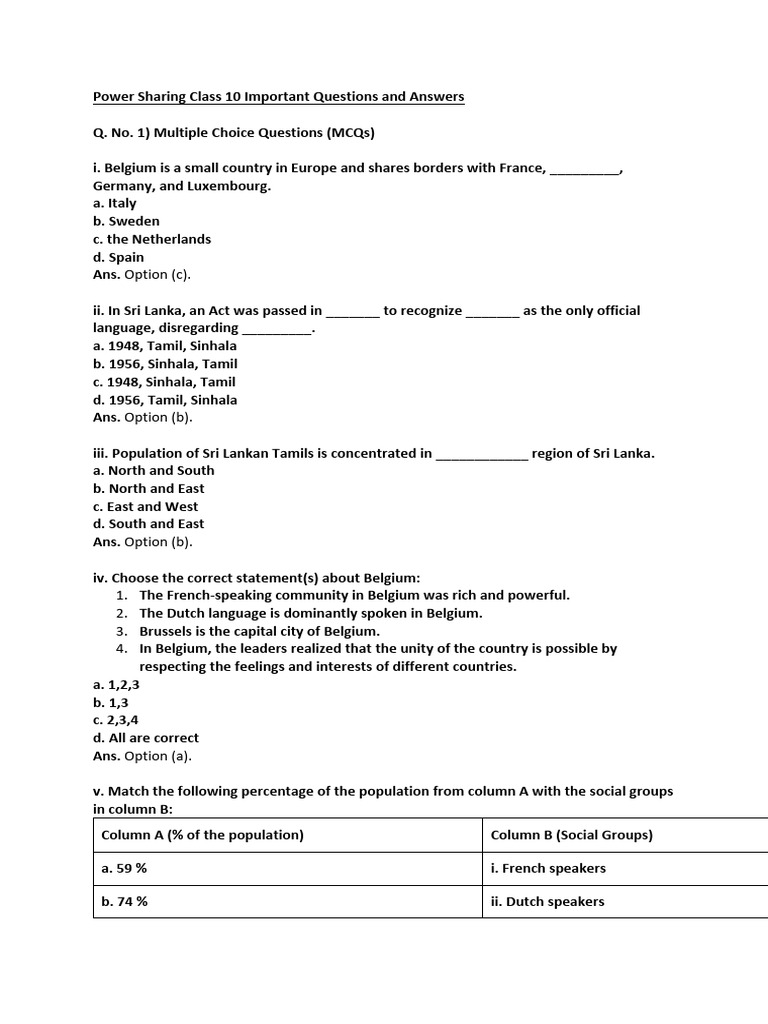 Class 10 Power Sharing Q&A Guide | PDF | Political Parties | Sri Lanka