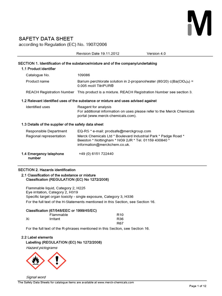 SDS GB en Barium Perchlorate | PDF | Toxicity | Chemistry
