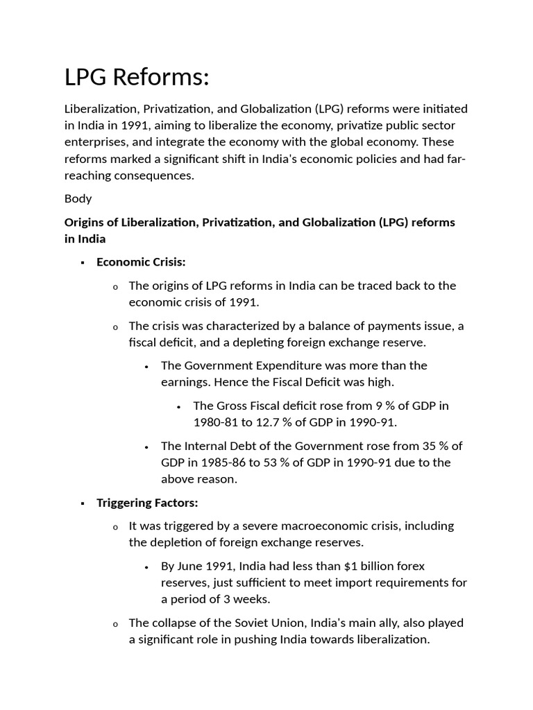 Impact of LPG Reforms on India's Economy | PDF | Economic Growth ...