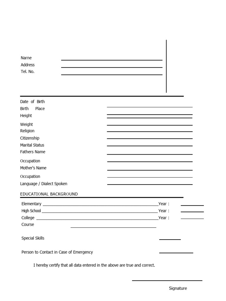 Personal Data Form | PDF