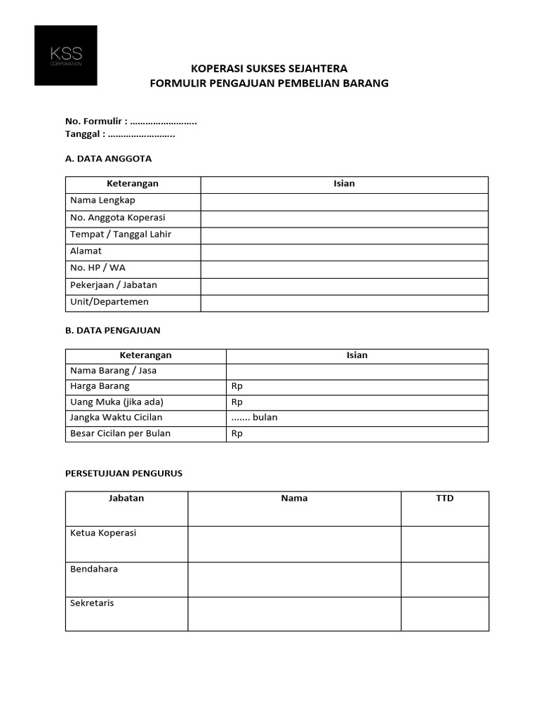 Formulir Pengajuan Pembelian Barang | PDF