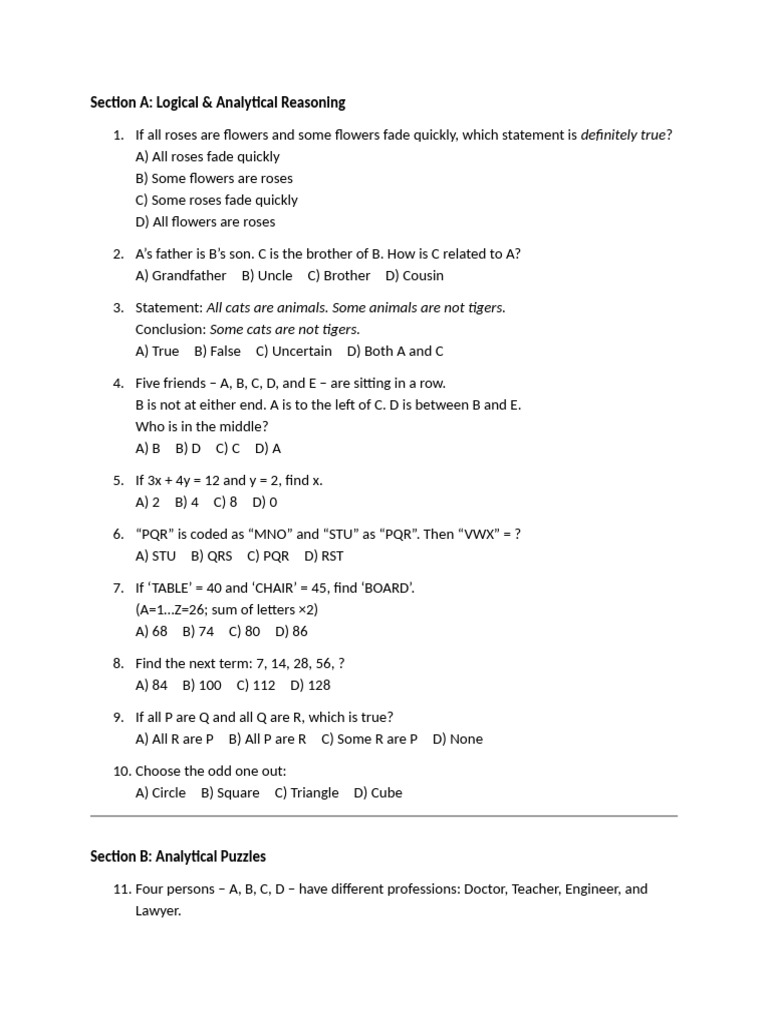 Analytical Ability Test | PDF | Argument