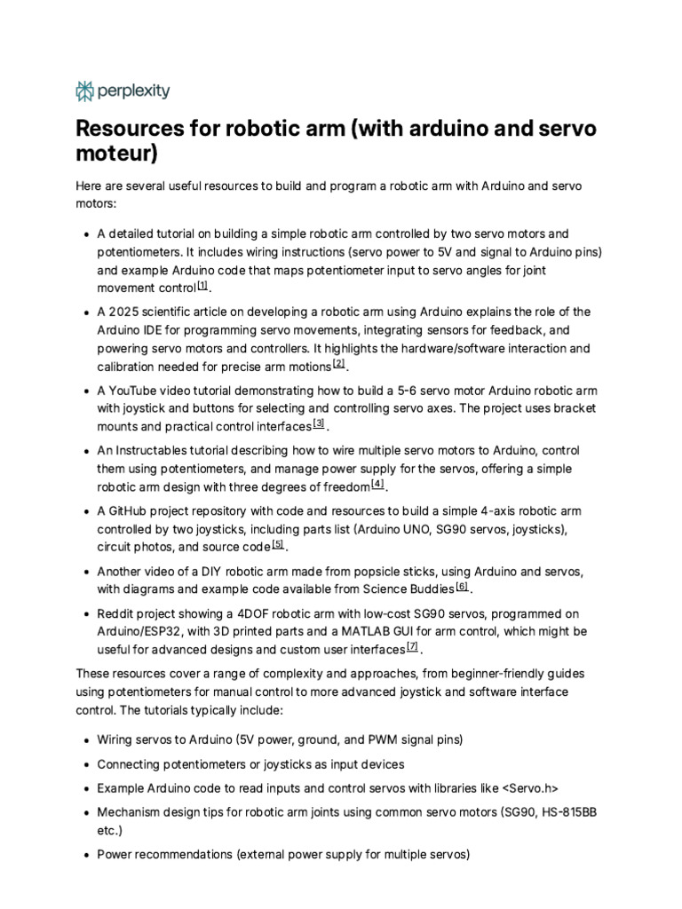 Arduino Robotic Arm Resources Guide | PDF | Arduino | Servomechanism