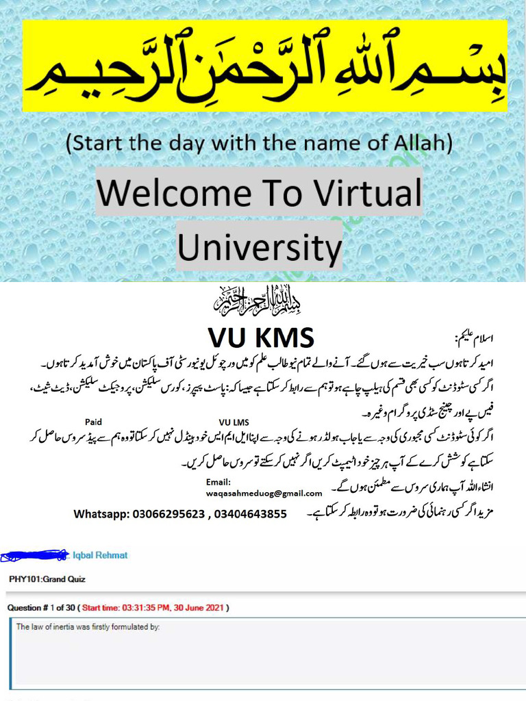 Phy101 Grand Quiz File For Mid Term Prepration by VU Stars | PDF