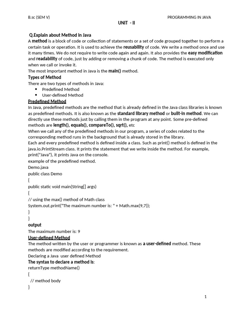 b.sc Sem - 5 Java II Unit | PDF | Inheritance (Object Oriented Programming) | Constructor ...