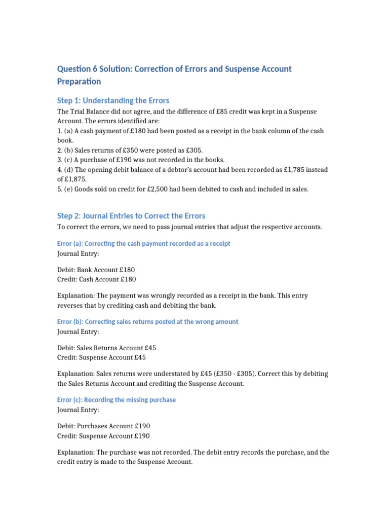 Correcting Errors with Suspense Account | PDF | Debits And Credits | Credit