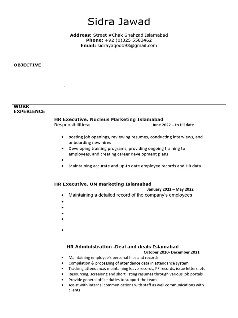 Sidra Jawad CV | PDF | Computing
