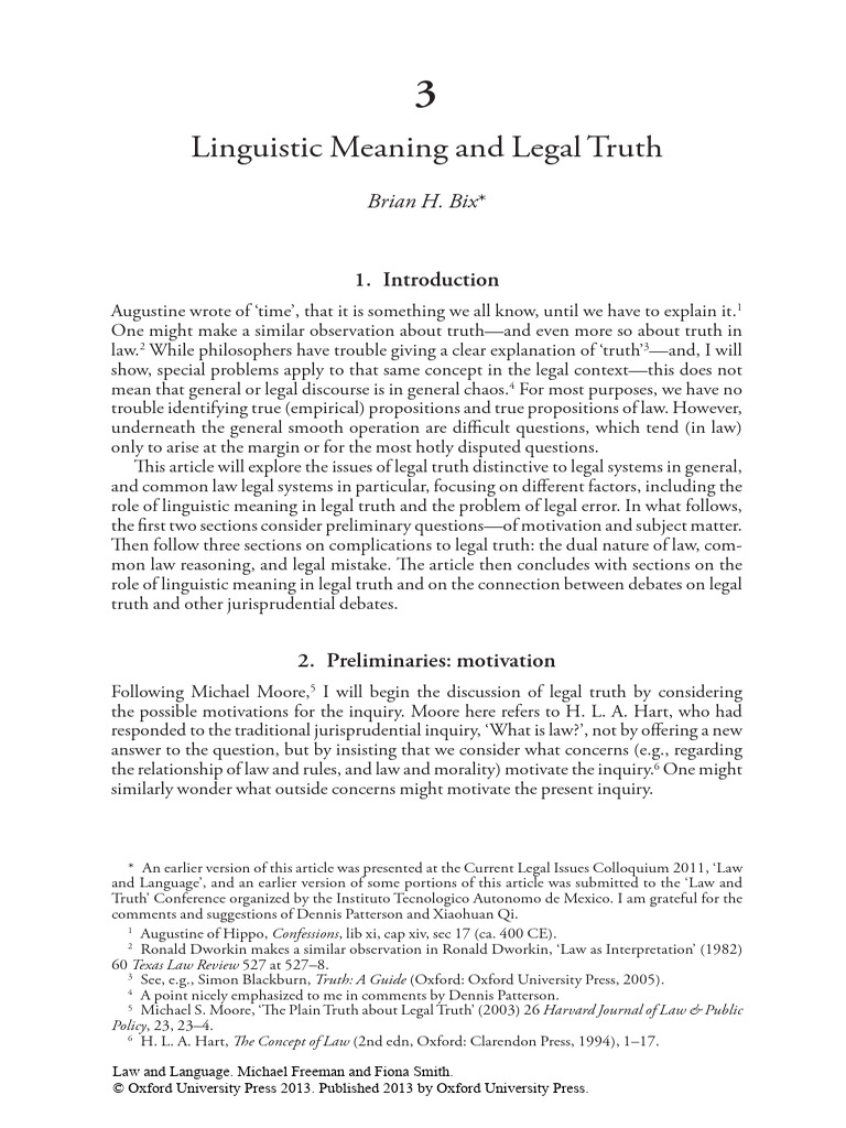 Bix (2013) Linguistic Meaning and Legal Truth | PDF | Truth | Jurisprudence