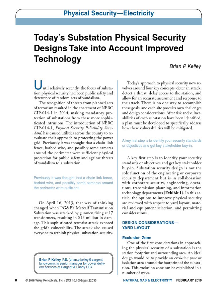 Today's Substation Physical Security Designs Take Into -- Kelley, Brian ...