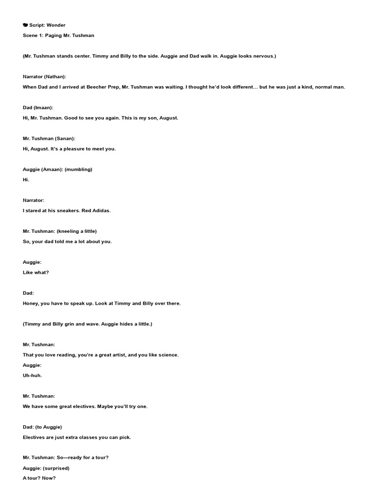 Wonder Script: Beecher Prep Scenes | PDF