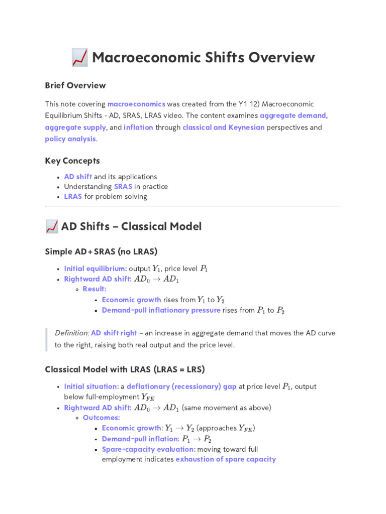 Y1 12) Macroeconomic Equilibrium Shifts - AD, SRAS, LRAS | PDF ...