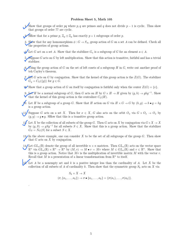 MTL105 Problem Sheet 5 | PDF | Group (Mathematics) | Mathematical Concepts