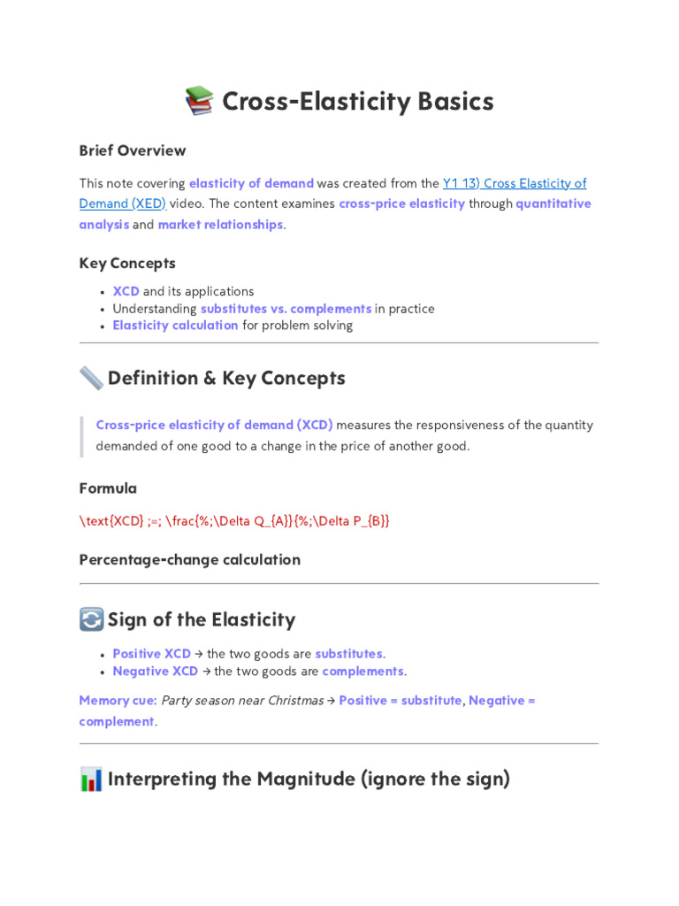 Y1 13) Cross Elasticity of Demand (XED) | PDF | Elasticity (Economics ...