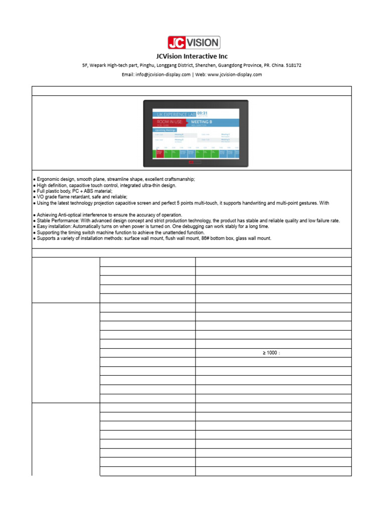JCVision 8inch Meeting Room Display Android 11 JC-MS8330T -1 | PDF | Power Supply | Computer ...