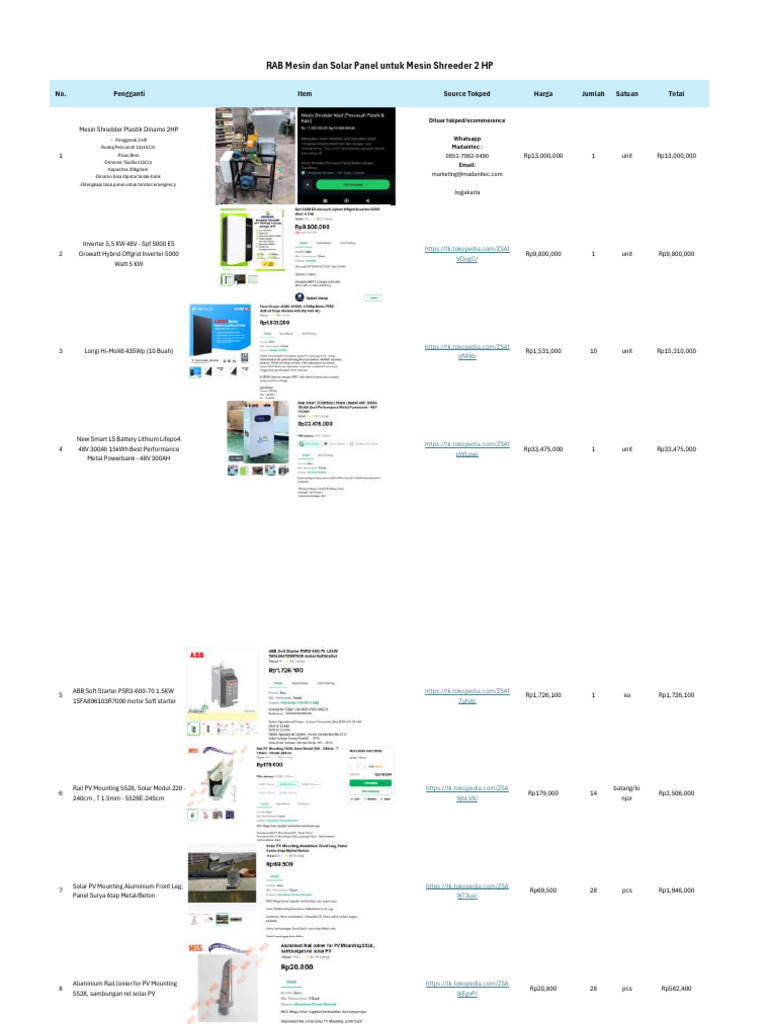 Daftar Harga Mesin dan Perlengkapan Solar | PDF | Electrical Components ...
