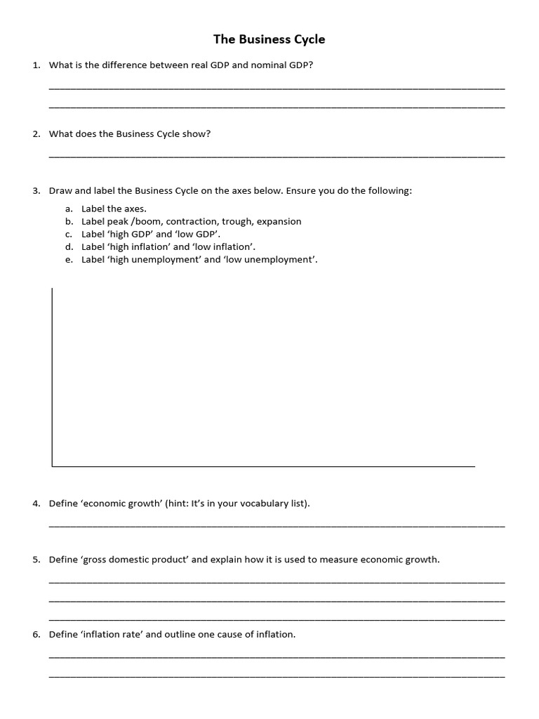The Business Cycle Worksheet | PDF | Business Cycle | Gross Domestic ...