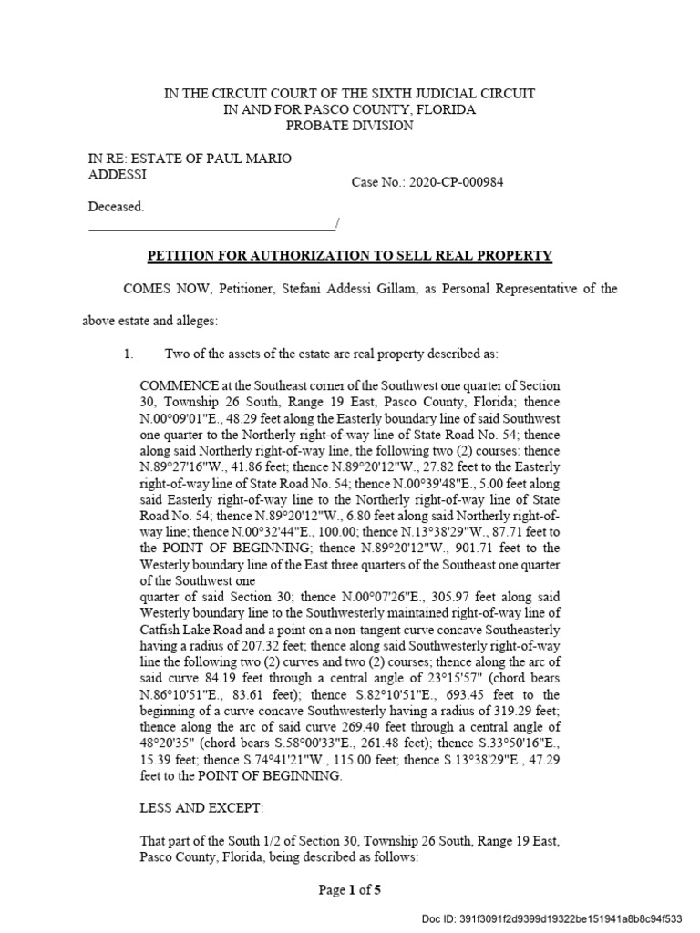 Petition For Authorization To Sell Real Property - Signed | PDF ...