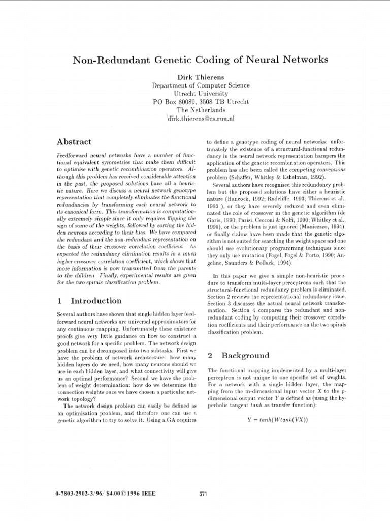 Non-Redundant Genetic Coding of Neural Networks | PDF | Applied Mathematics | Algorithms