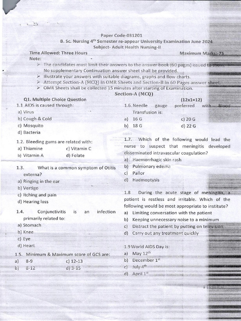 B.SC - Nursing 4th Semester Adult Health Nursing II | PDF