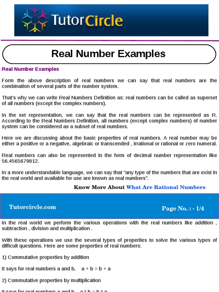 Real Number Examples | PDF | Numbers | Real Number