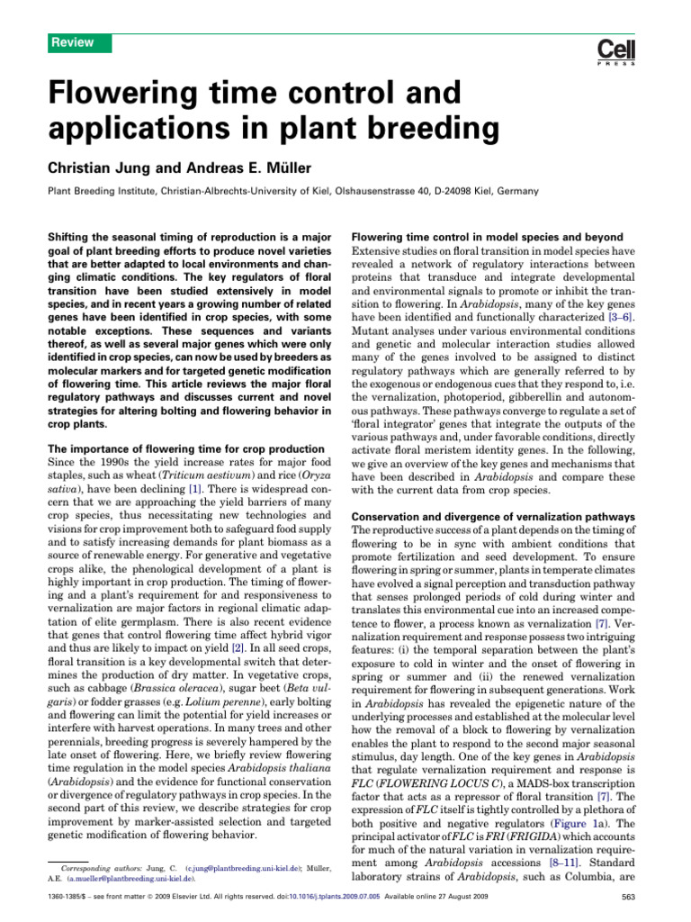 Flowering Time Control in Crop Breeding | PDF | Quantitative Trait ...